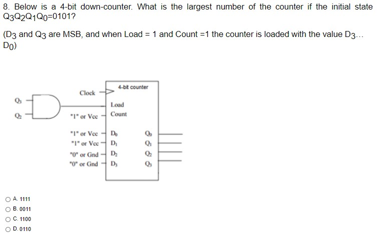 Solved 8. Below is a 4-bit down-counter. What is the largest | Chegg.com