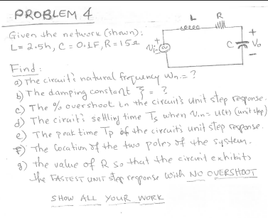 Solved PROBLEM 4 Given the network (shown): L=2.5 h,C=0.1 | Chegg.com