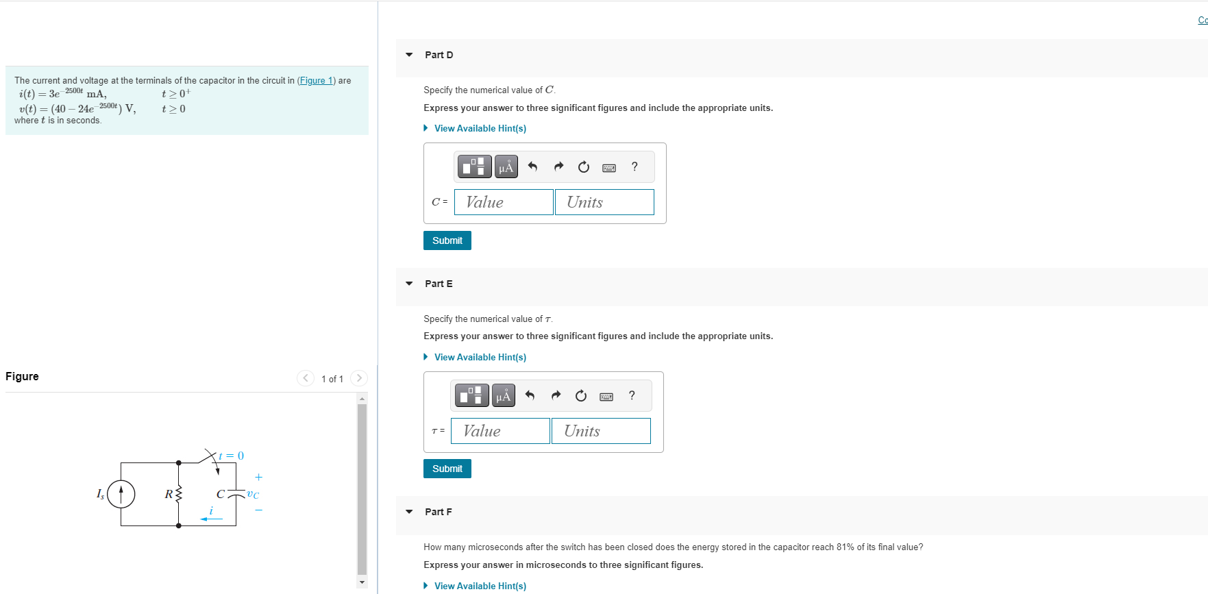 Solved The current and voltage at the terminals of the | Chegg.com