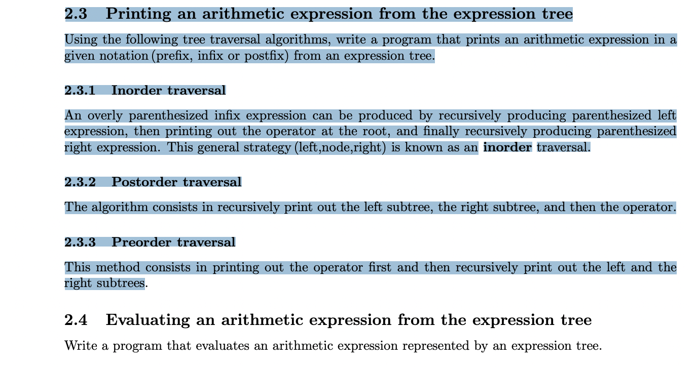 Solved 2.3 Printing an arithmetic expression from the | Chegg.com