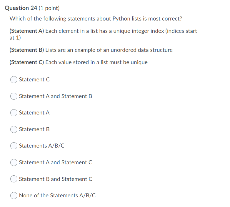 Solved Question 24 (1 point) Which of the following | Chegg.com