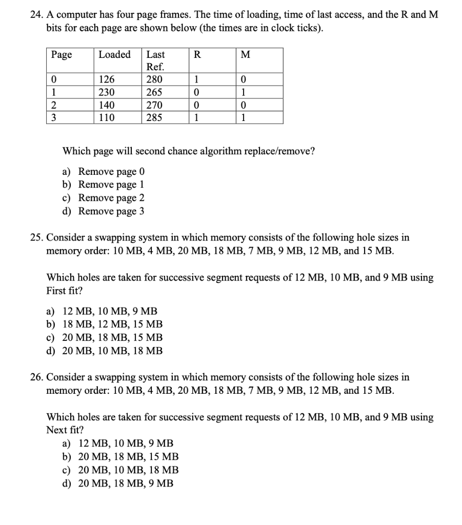 Solved 24. A computer has four page frames. The time of | Chegg.com
