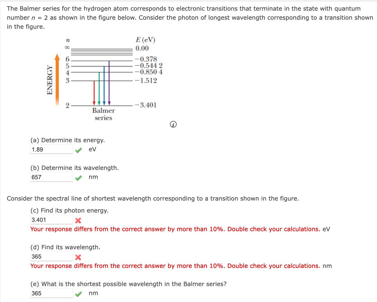 Solved The Balmer Series For The Hydrogen Atom Corresponds