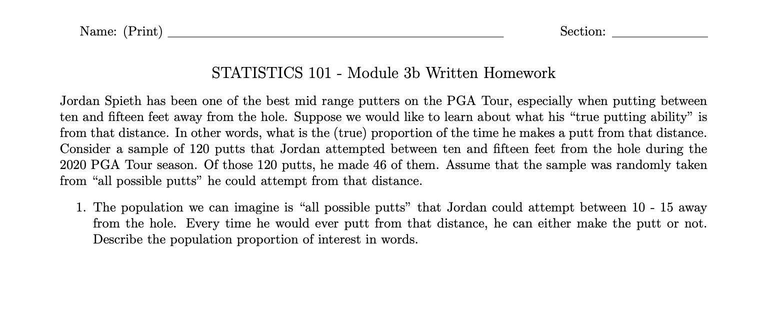 Solved Name: (Print) Section: STATISTICS 101 - Module 3b | Chegg.com