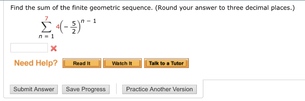 Solved Find the sum of the finite geometric sequence. (Round | Chegg.com