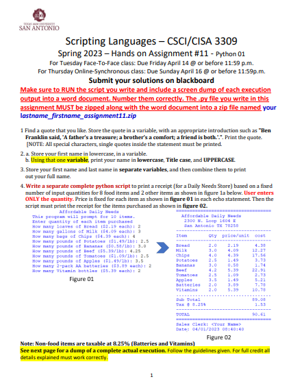 Solved San Antonio Scripting Languages Csclcisa 3309 