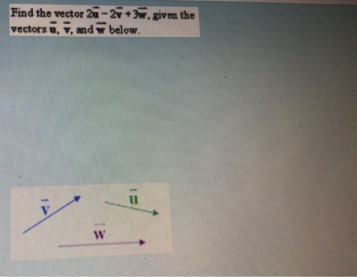 Solved Find the vector 2u-2+3w, given the vectors u, v, and | Chegg.com