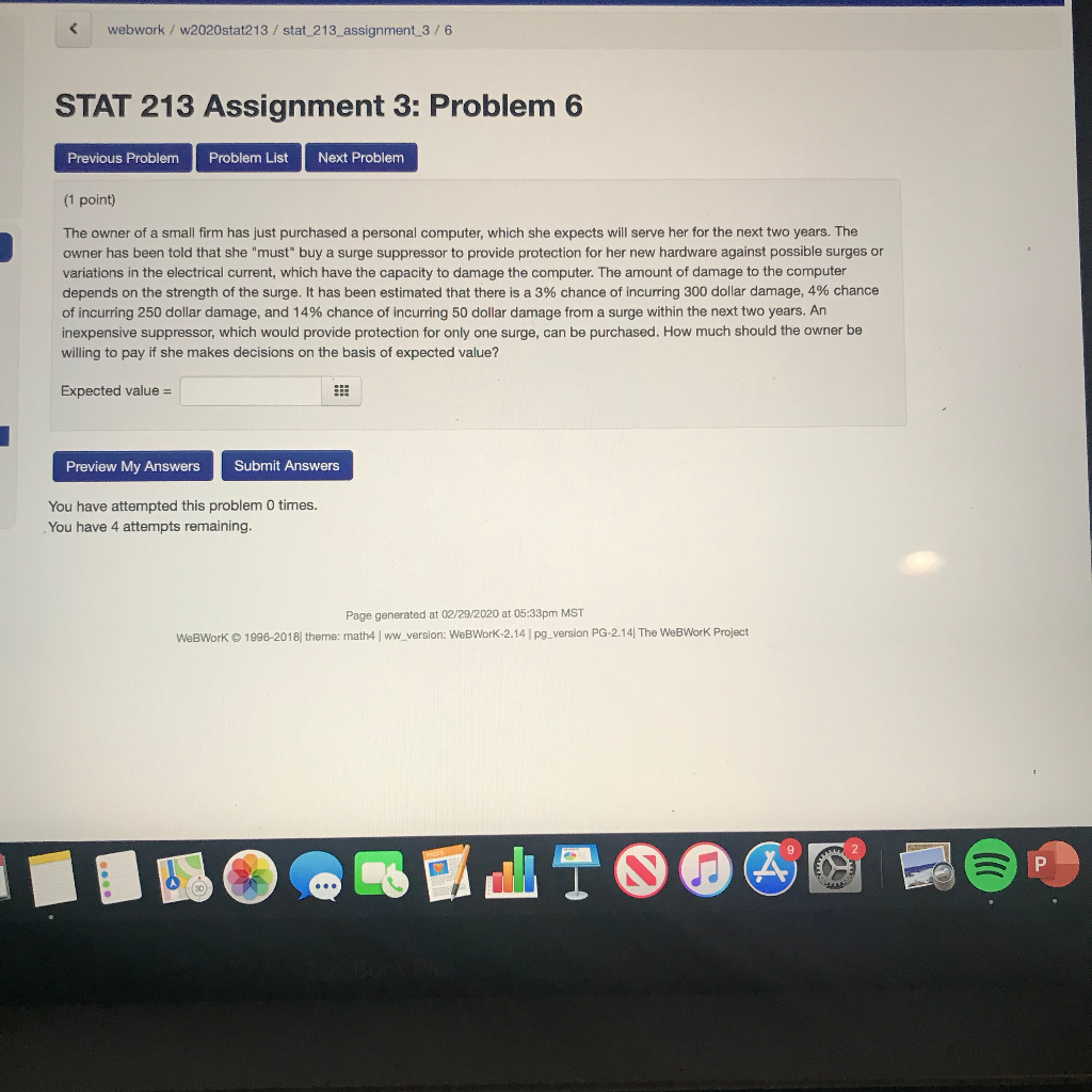 Solved Webwork W2020stat213 Stat213assignment36 Stat
