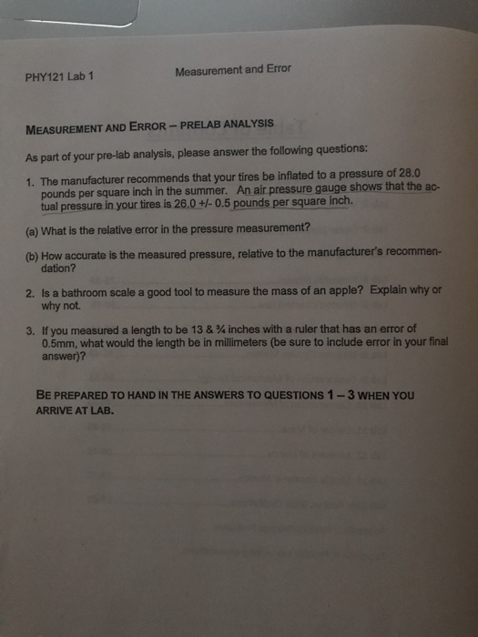 Solved PHY121 Lab 1 Measurement and Error MEASUREMENT AND | Chegg.com