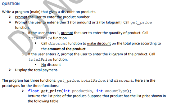 Solved Write a program (main) that gives a discount on | Chegg.com