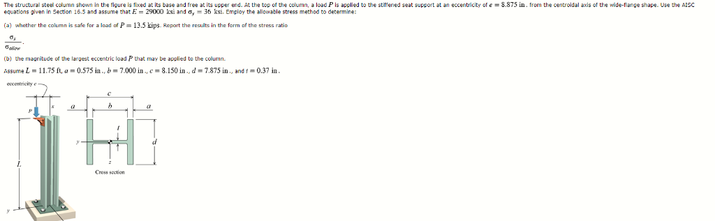 Solved The structural steel column shown in the figure is | Chegg.com
