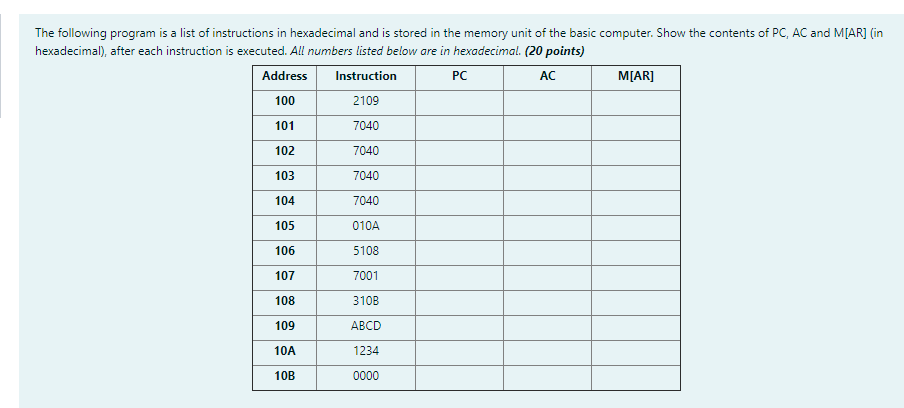 Solved PC AC The following program is a list of instructions | Chegg.com