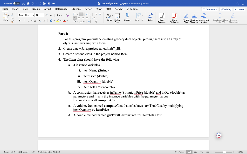 Solved Part 2: 1. For this program you will be creating | Chegg.com