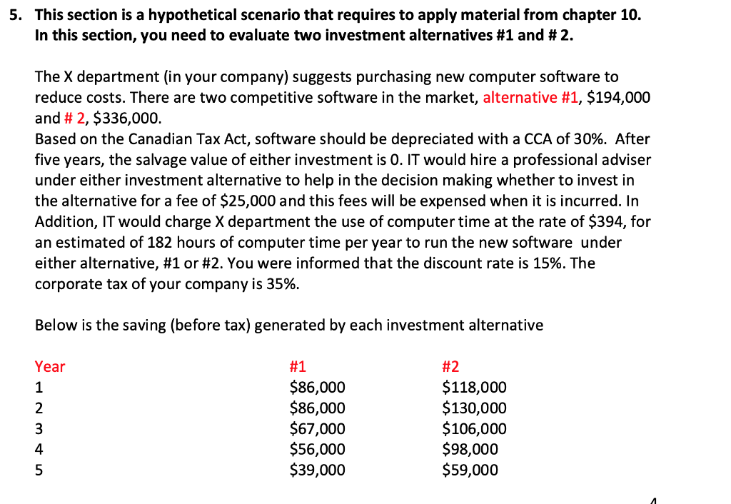 Solved 5. This section is a hypothetical scenario that | Chegg.com