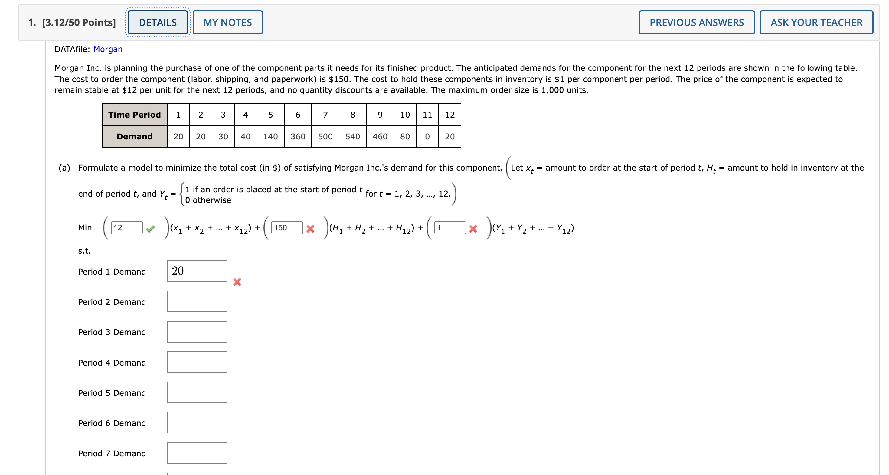 Solved DATAfile: Morganremain stable at ﻿$12 ﻿per unit for | Chegg.com