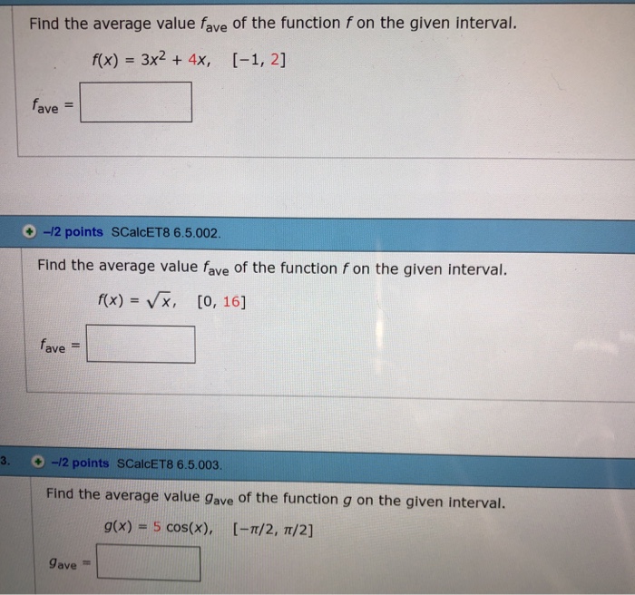 Solved Find the average value fave of the function f on the | Chegg.com