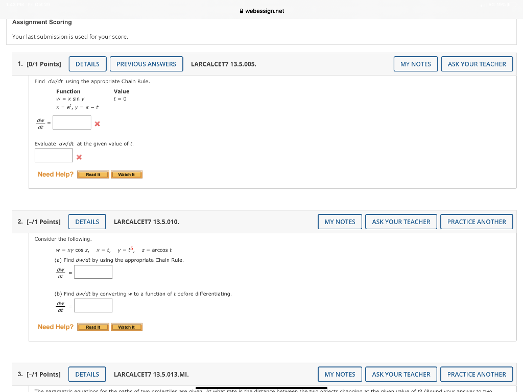Solved webassign.net Assignment Scoring Your last submission | Chegg.com