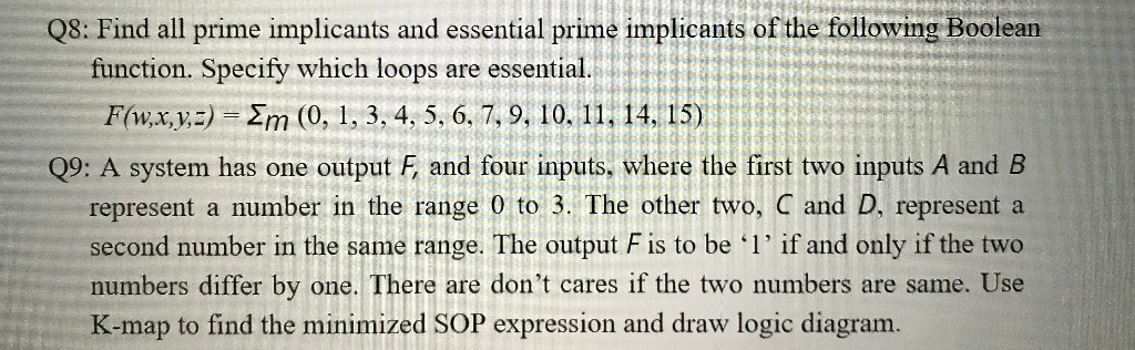 Solved Q8: Find all prime implicants and essential prime | Chegg.com