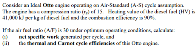 Solved Consider an Ideal Otto engine operating on | Chegg.com
