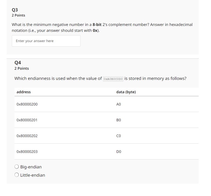 Solved Q3 2 Points What is the minimum negative number in a | Chegg.com