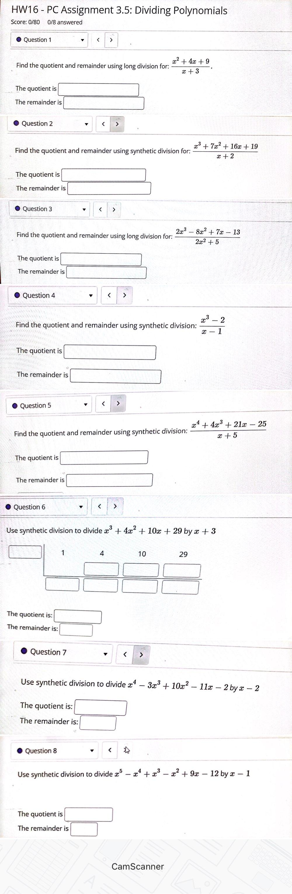 Solved HW16 - PC Assignment 3.5: Dividing Polynomials Score: | Chegg.com