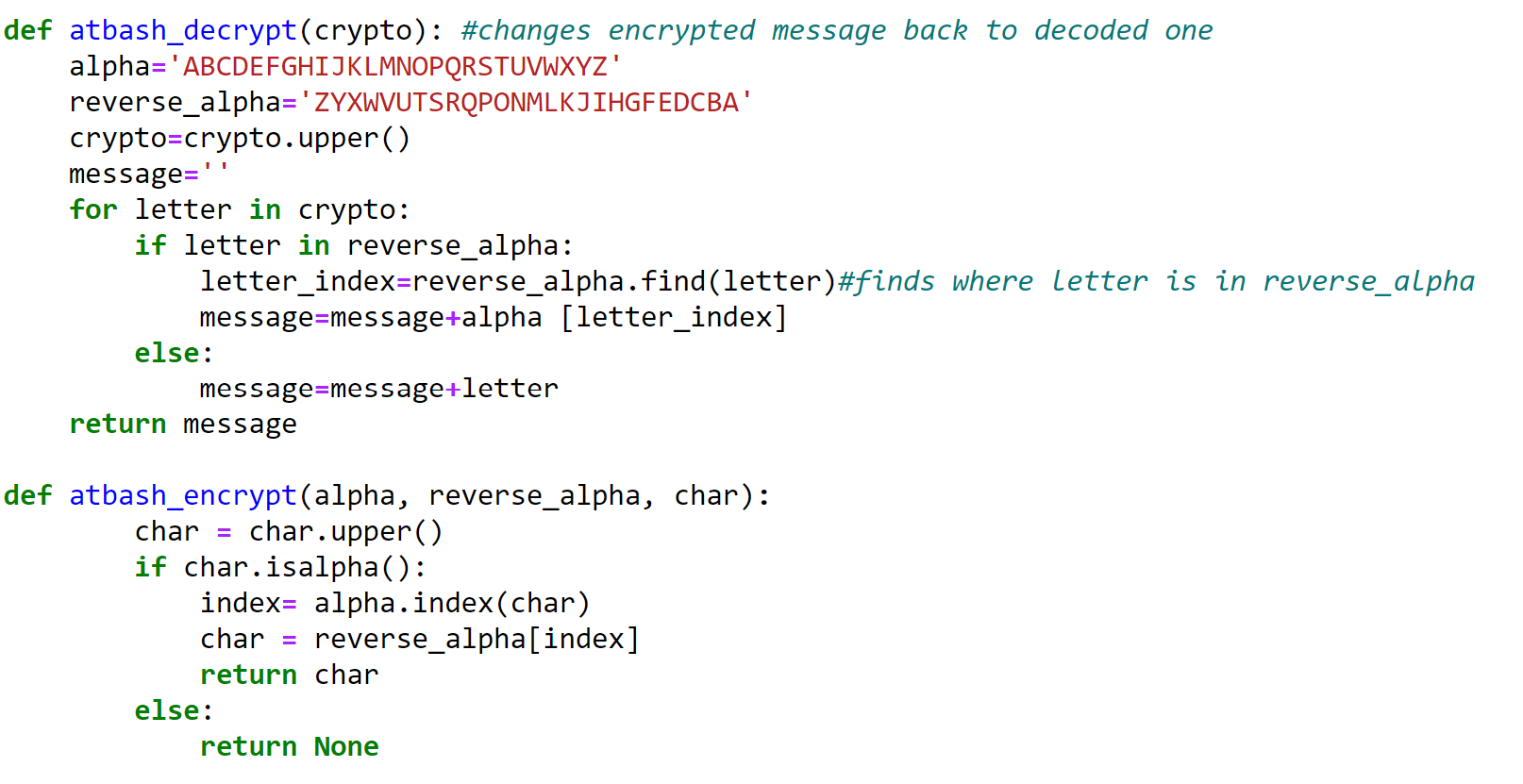 Solved def atbash_decrypt(crypto): #changes encrypted | Chegg.com