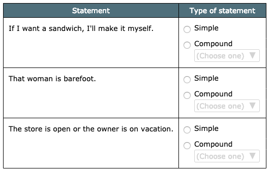 Solved For each statement, choose if it is simple or | Chegg.com