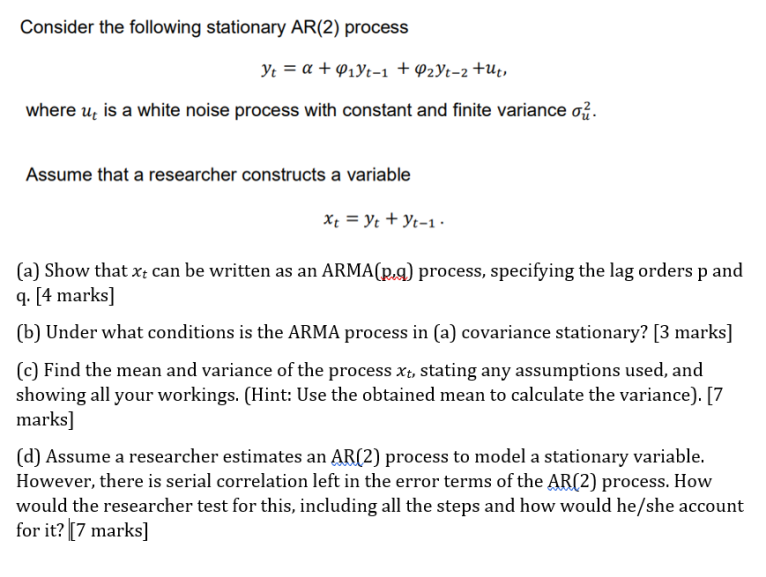 Consider the following stationary AR(2) process Yt = | Chegg.com