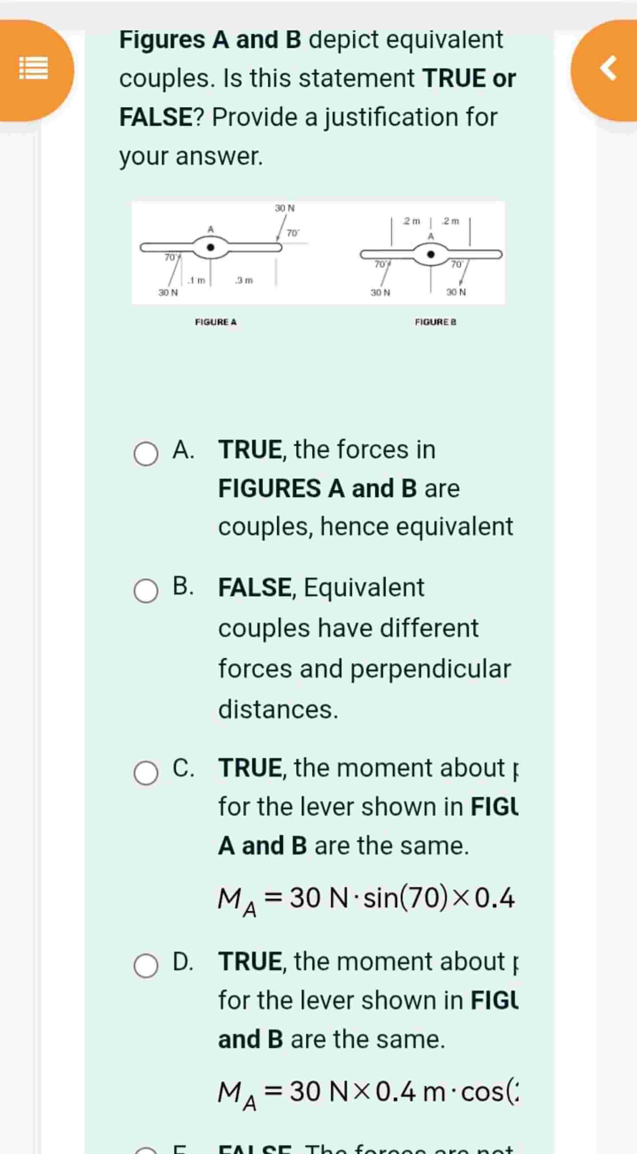 Figures A and B depict equivalent couples. Is this | Chegg.com
