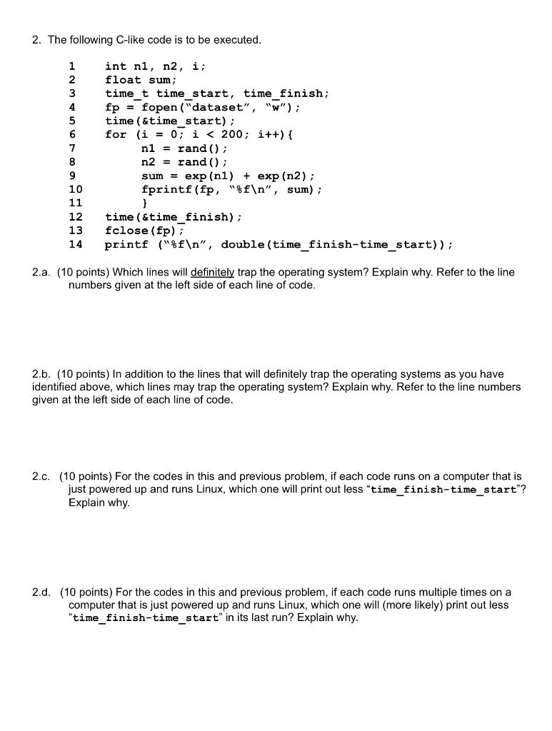 2. The following C-like code is to be executed. 2.a. | Chegg.com