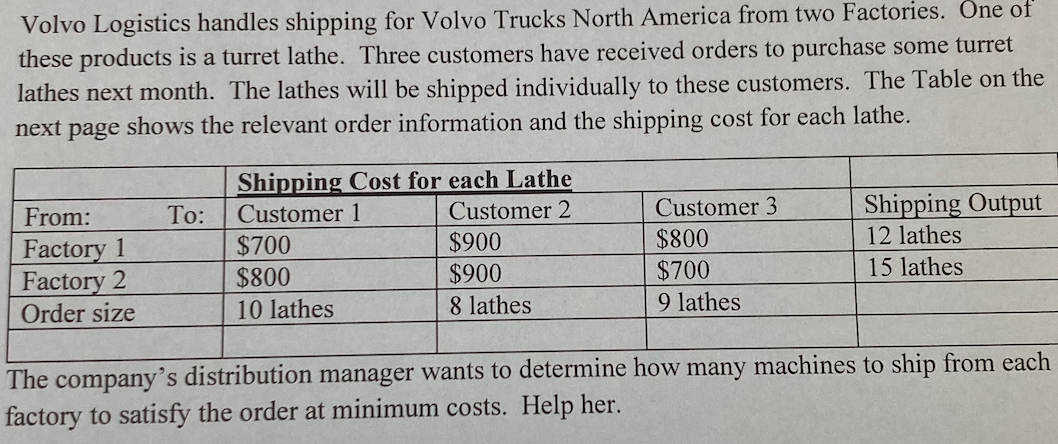 Solved Volvo Logistics handles shipping for Volvo Trucks | Chegg.com