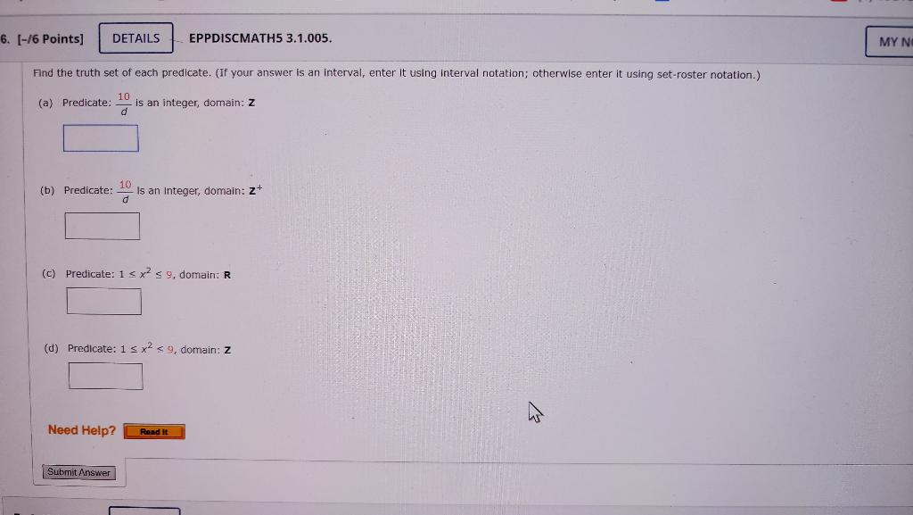 Solved Find the truth set of each predicate. (If your answer | Chegg.com