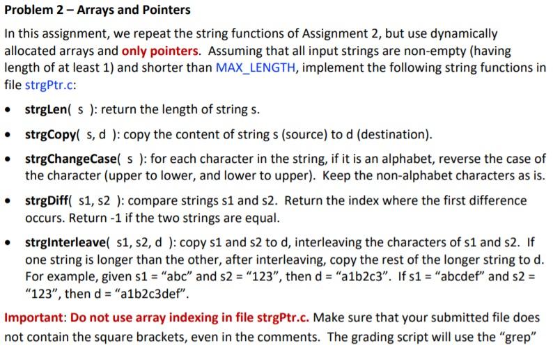 Solved Problem 2 - Arrays and Pointers In this assignment, | Chegg.com