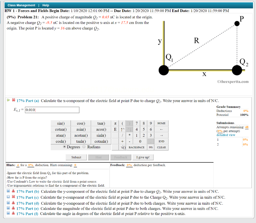 Solved Class Management | Help HW 1- Forces and Fields Begin | Chegg.com