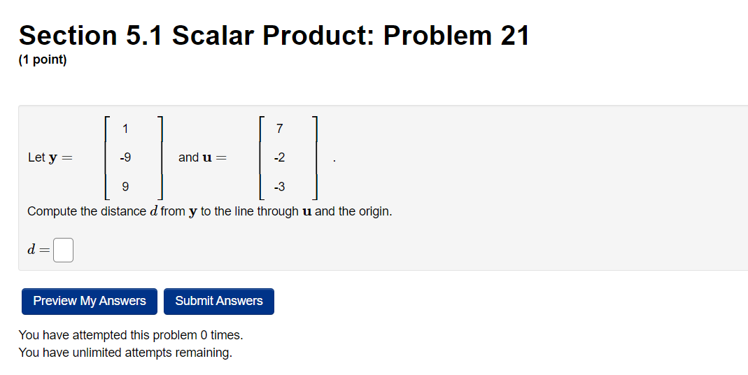 Solved Section 5.1 Scalar Product: Problem 21 (1 point) Let | Chegg.com
