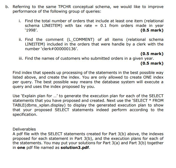 Indexing a. Consider the TPCHR benchmark database | Chegg.com