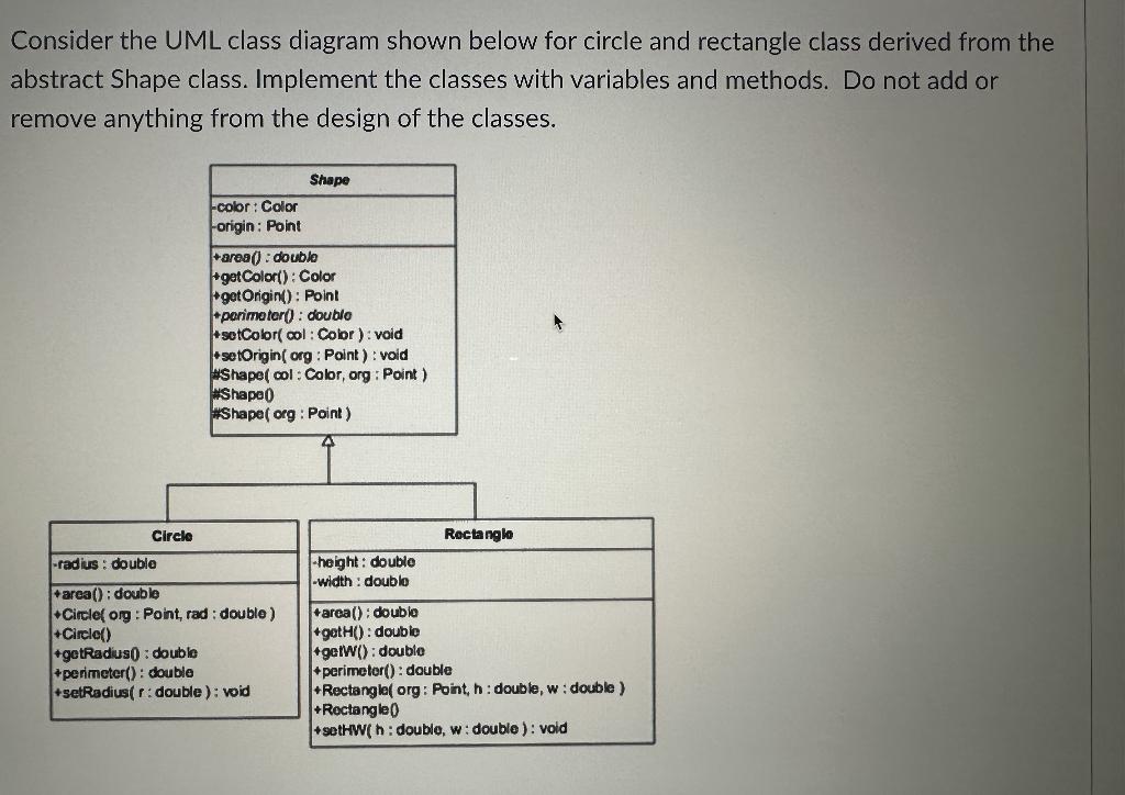 Solved Consider the UML class diagram shown below for circle | Chegg.com Solved Consider the UML class diagram shown below for circle | Chegg.com