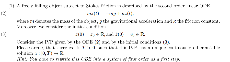 Solved (2) (3) (1) A freely falling object subject to Stokes | Chegg.com