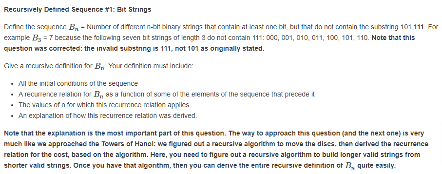 Solved Recursively Defined Sequence #1: Bit Strings Define | Chegg.com