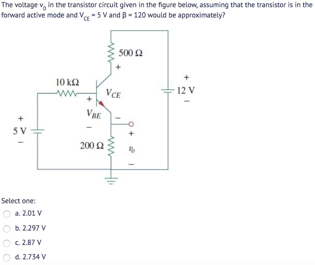 Solved The voltage vo in the transistor circuit given in the | Chegg.com