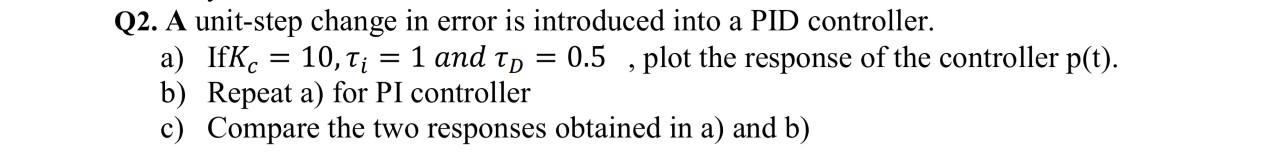 Solved = Q2. A unit-step change in error is introduced into | Chegg.com