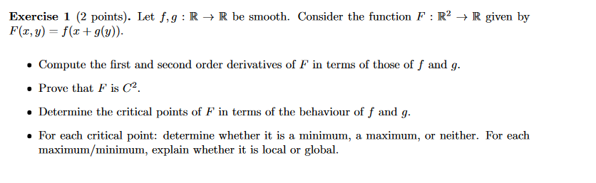 Solved Exercise 1 ( 2 points). Let f,g:R→R be smooth. | Chegg.com