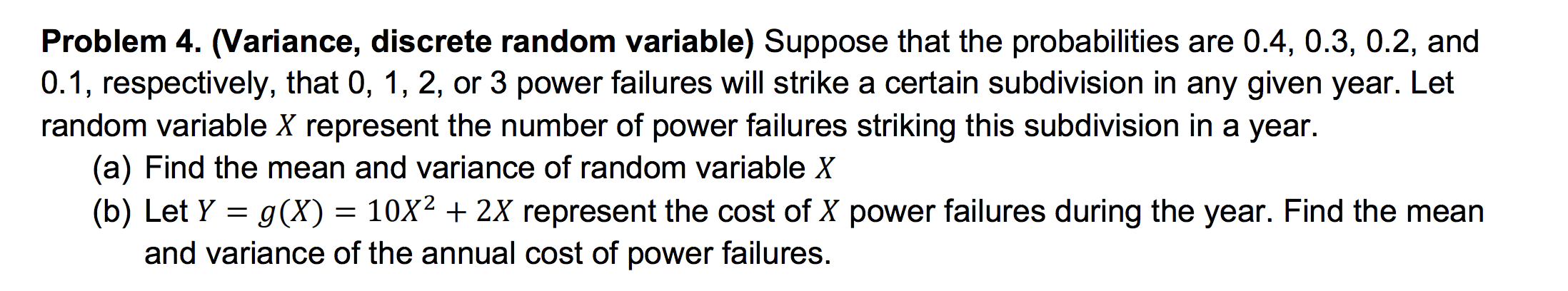 Solved Problem 4. (Variance, discrete random variable) | Chegg.com