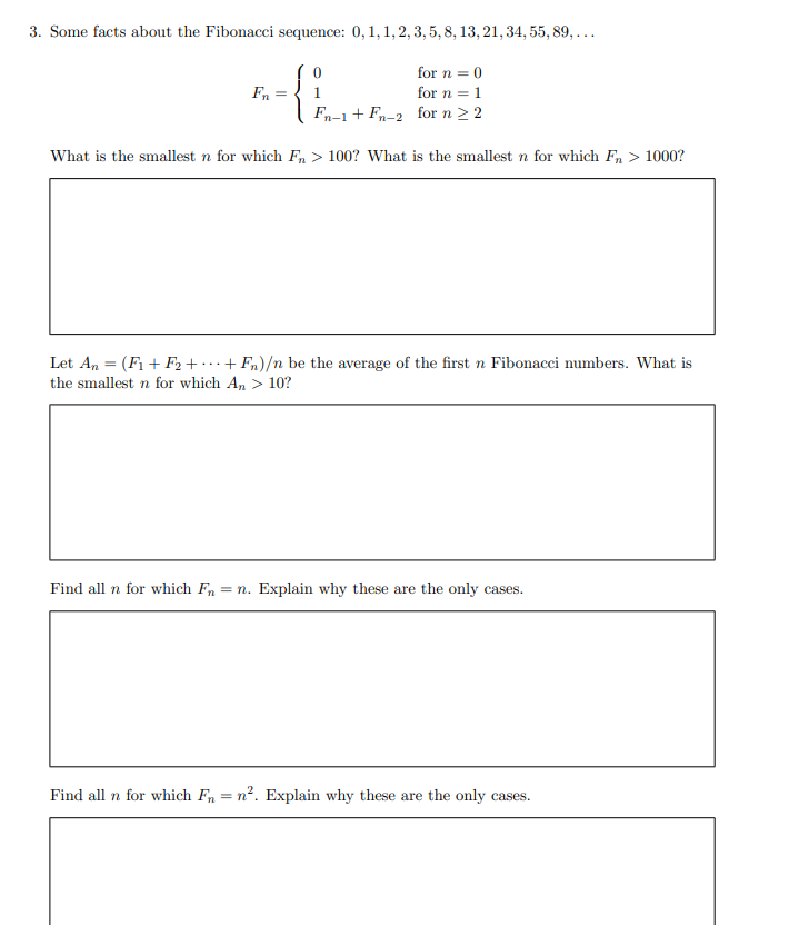 Solved 3. Some facts about the Fibonacci sequence: | Chegg.com
