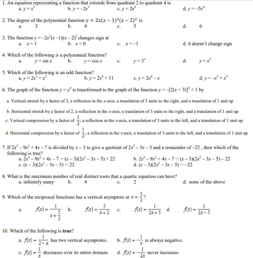 Solved 1. An equation representing a function that extends | Chegg.com
