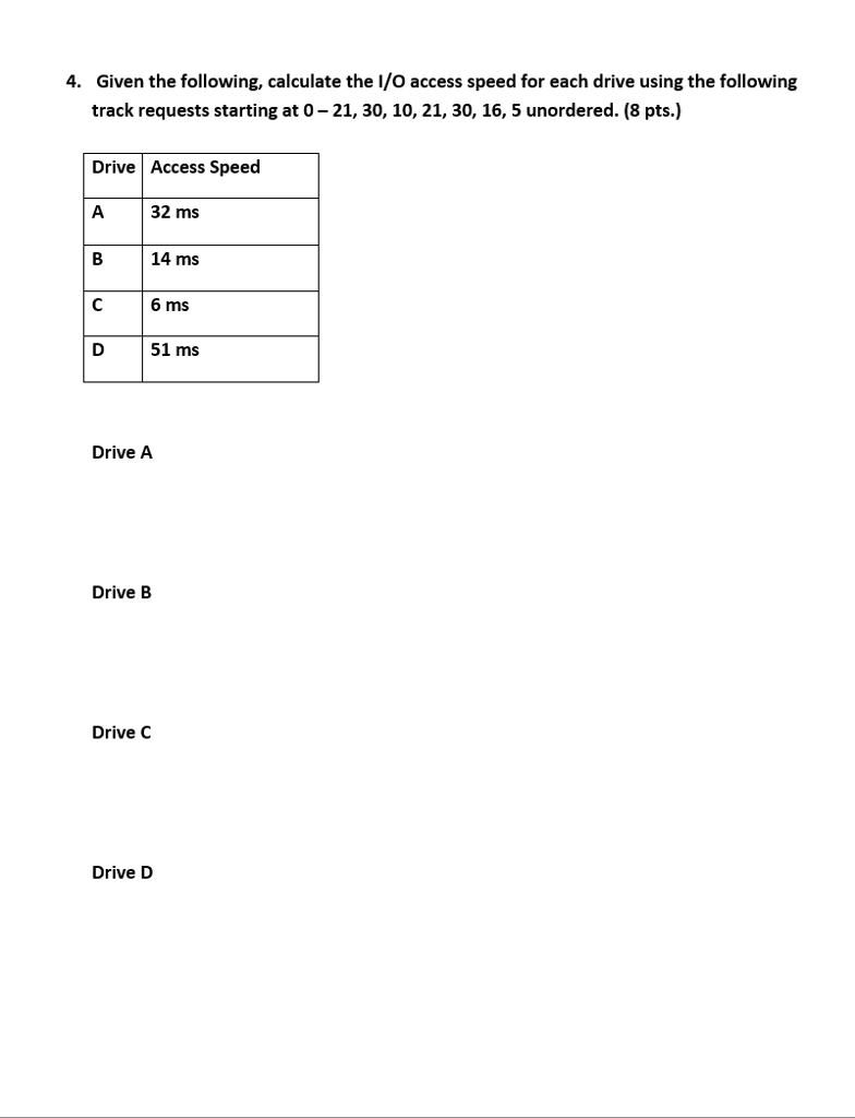 Given the following, calculate the I/O access speed | Chegg.com