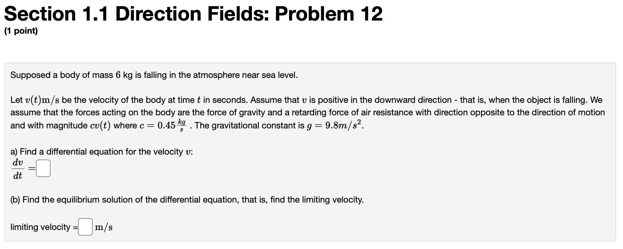 Solved Section 1 1 Direction Fields Problem 12 1 Point