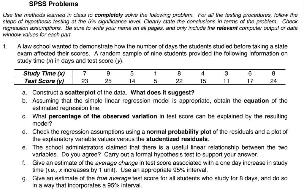Solved SPSS Problems Use the methods learned in class to | Chegg.com