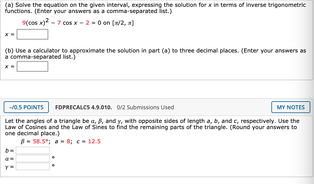 Solved (a) Solve the equation on the given interval, | Chegg.com