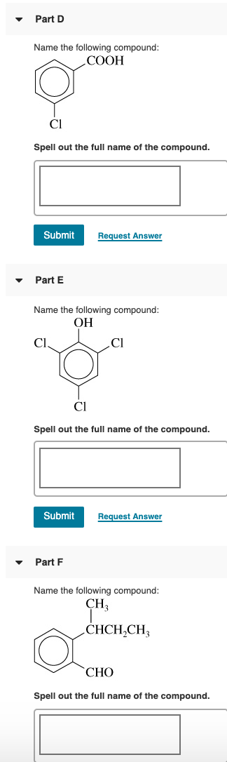 Solved Part D Name the following compound: COOH CI Spell out | Chegg.com
